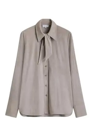 Scanlan Theodore Faux-suede Shirt With Cravat Tie - Stone