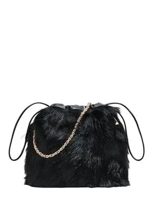 Scanlan Theodore Toscana Fur Drawstring Bag With Chain Strap - Black