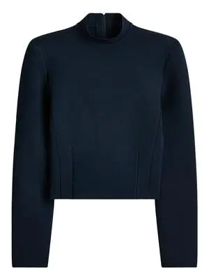 Scanlan Theodore Crepe Knit Shoulder Pad Top - Navy