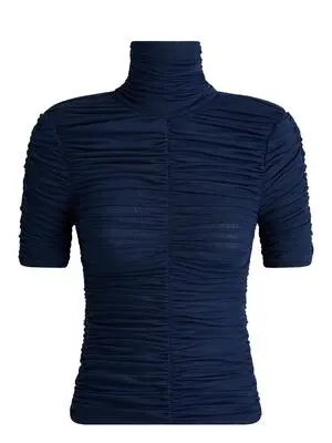 Scanlan Theodore Mesh Ruched High Neck Top - Navy