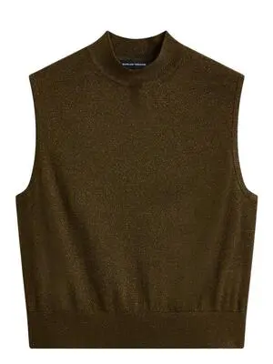 Scanlan Theodore Sleeveless Mock Neck Knit Top With Metallic Thread - Khaki