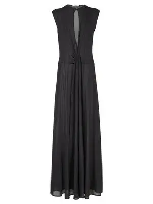 Fendi Sleeveless Silk Satin Maxi Dress With Knot Detail - Black