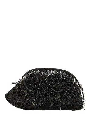 Staud Porcupine Beaded Leather Clutch - Black