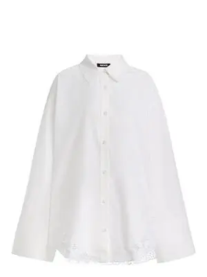 ROTATE BY BIRGER CHRISTENSEN Oversized Cotton Shirt With Crochet Hem - White