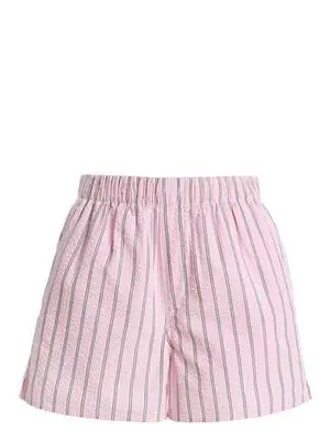 WITH NOTHING UNDERNEATH Exclusive The Boxer Striped Cotton Seersucker Shorts - Pink