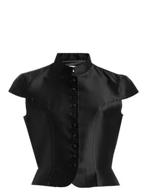 DESTREE Sculptural Satin Top With Peplum Hem - Black