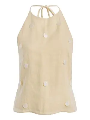 ELCE Oceane Embellished Linen Halterneck Top - Ivory