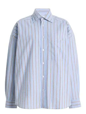 WITH NOTHING UNDERNEATH Exclusive Striped Cotton Seersucker Shirt - Blue