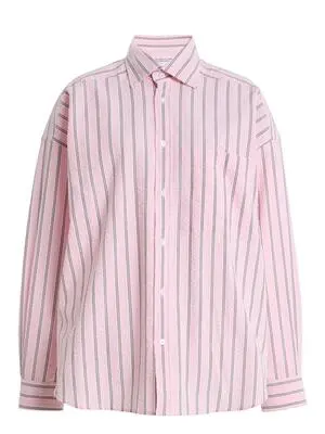 WITH NOTHING UNDERNEATH Exclusive Striped Cotton Seersucker Shirt - Pink