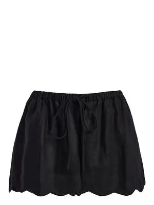 ELCE Scalloped Linen Mini Shorts - Black