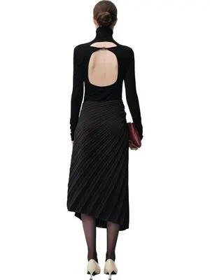 FRONT ROW SHOP Open Back Wool Jersey Top - Black