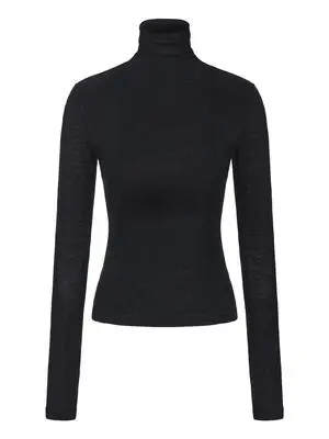 FRONT ROW SHOP Open Back Wool Jersey Top - Black