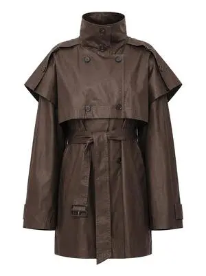 FRONT ROW SHOP Cape Trench Coat - Brown