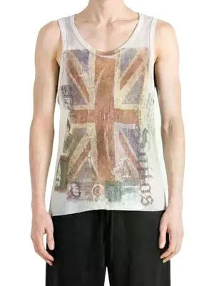 SAITOS Ribbed Tank With Graphic Print - White