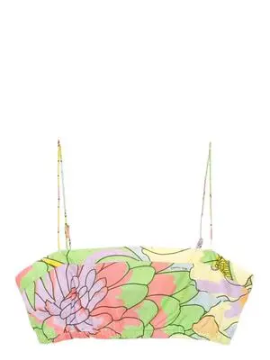 Farm Rio Spring Affair" Beaded Floral Print Crop Top - Green