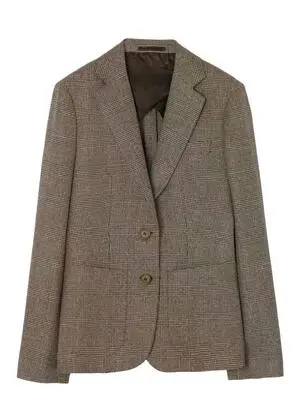 Burberry Prince Of Wales Checked Wool-linen Blend Blazer - Brown