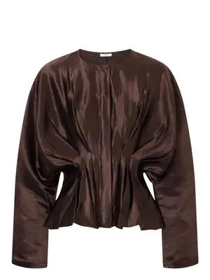 JOSEPH Eris Gathered Linen And Silk-blend Blouse - Brown