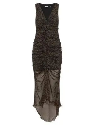 ROTATE BY BIRGER CHRISTENSEN Ruffled Leopard Print Sheer Midi Dress - Marrone