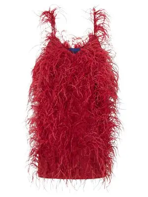 Sharon Wauchob Feather-trimmed Silk-crepe Mini Dress - Red