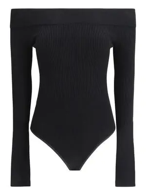 Alaïa Off-shoulder Ribbed Bodysuit - Black