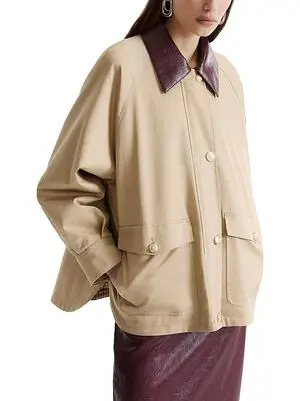 Marella Cotton Blend Jacket With Contrasting Collar - Beige