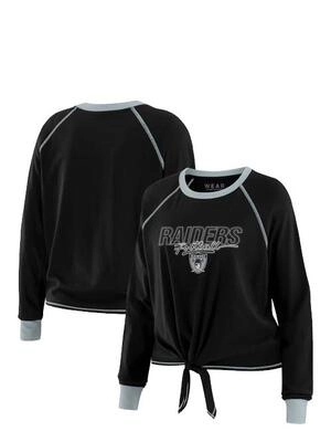 WEAR BY ERIN ANDREWS Las Vegas Raiders Tie-front Long Sleeve T-shirt - Black