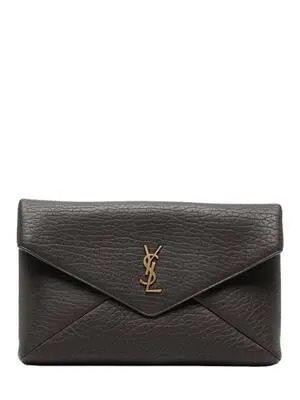 Saint Laurent Cassandre Logo Plaque Clutch Bag - Brown