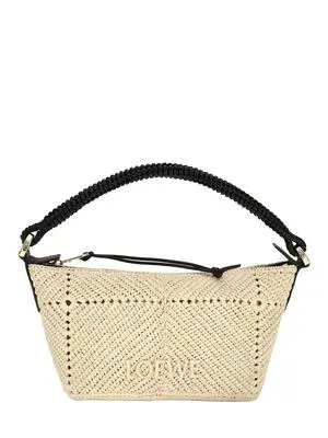 Loewe Loewe Women Mini Cala Calf Leather And Raffia Top Handle Bag Cream