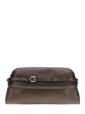 Moschino Leather Clutch With Buckle Detail - Brown