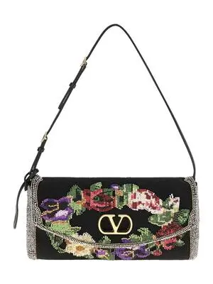 Valentino Garavani Small Devain Embroidered Shoulder Bag - Black