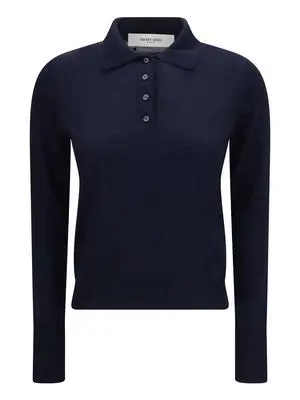 GOLDEN GOOSE Long Sleeve Merino Wool Polo - Blue