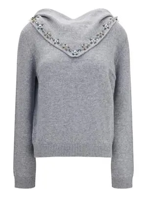 Prada Prada Sweater With Integrated Embroidered Scarf Gray
