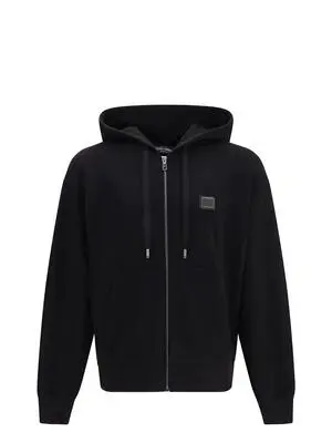Dolce & Gabbana Cotton Hoodie With Dg Plaque - Black