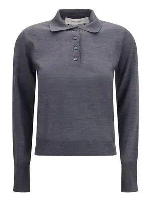 GOLDEN GOOSE Long Sleeve Merino Wool Polo - Gray