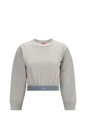 Kenzo Cropped Crewneck Sweatshirt With Embroidered Logo - Gray
