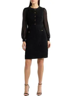 ELIZA J Eliza J Long Sleeve Mixed Media Sheath Dress
