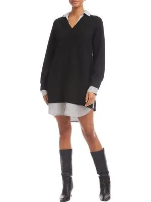 Fifteen Twenty FIFTEEN TWENTY Carrie Mixed Media Mini Dress Black
