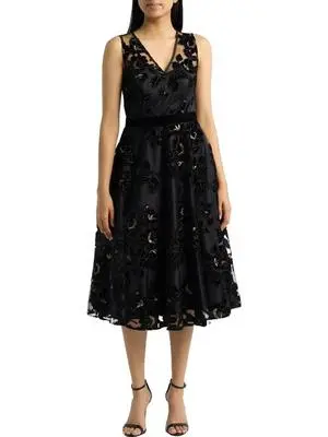 ELIZA J Eliza J Floral Appliqué V-Neck Sleeveless Party Dress