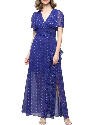SL FASHIONS Foil Dot Chiffon Gown - Iris