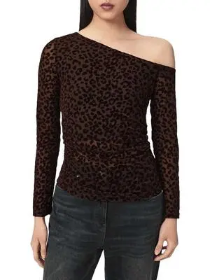 ALLSAINTS Mimi Leopard Print Off-the-shoulder Top - Brown