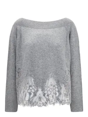 ERMANO SCERVINO Ermanno Scervino Boat Neck Lace Sweater - Gray
