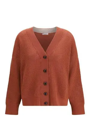 Brunello Cucinelli Cashmere Mesh-knit V-neck Cardigan - Orange