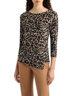 ANNE KLEIN AK Anne Klein Asymmetrical Hem Printed Top
