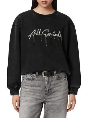 ALLSAINTS Crystal & Chain Embellished Sweatshirt - Washed Black