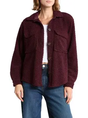 BEACHLUNCHLOUNGE Tory Boxy Crop Faux Shearling Shirt Jacket - Aged Bordeaux
