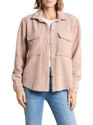 BEACHLUNCHLOUNGE Tory Boxy Crop Faux Shearling Shirt Jacket - Stepping Stone