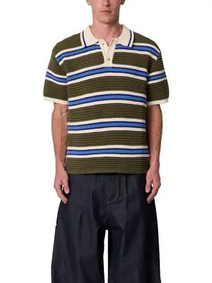 Mnml Striped Knit Polo Shirt - Green Multi