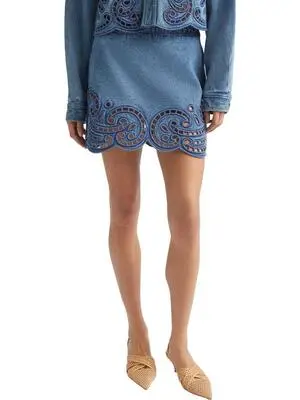 Ulla Johnson Cadiz Eyelet Denim Miniskirt - River