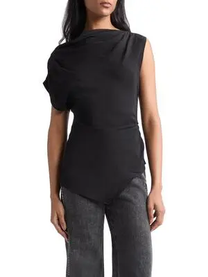 Veronica Beard Yvonne Pleated Asymmetrical Top - Black