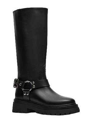 Pink Steve Madden Everest Knee-high Buckled Leather Boots - Black
